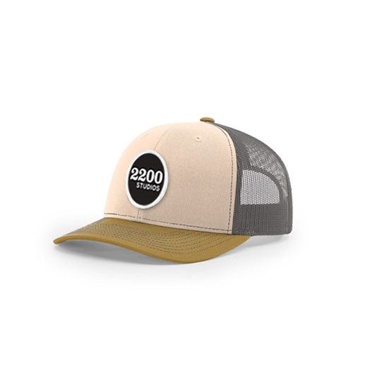 2200 Patch Beige, Gray, Gold Trucker Hat – 2200 Studios Sausalito